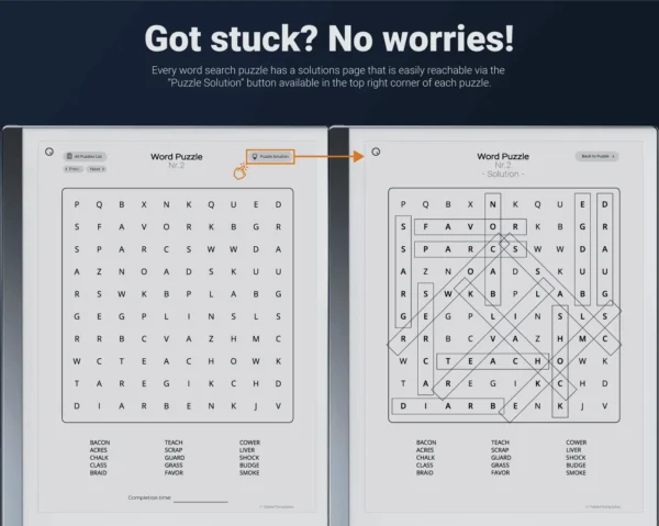 ReMarkable 2 Word Search Puzzle - Vol 2 - TabletTemplates.com