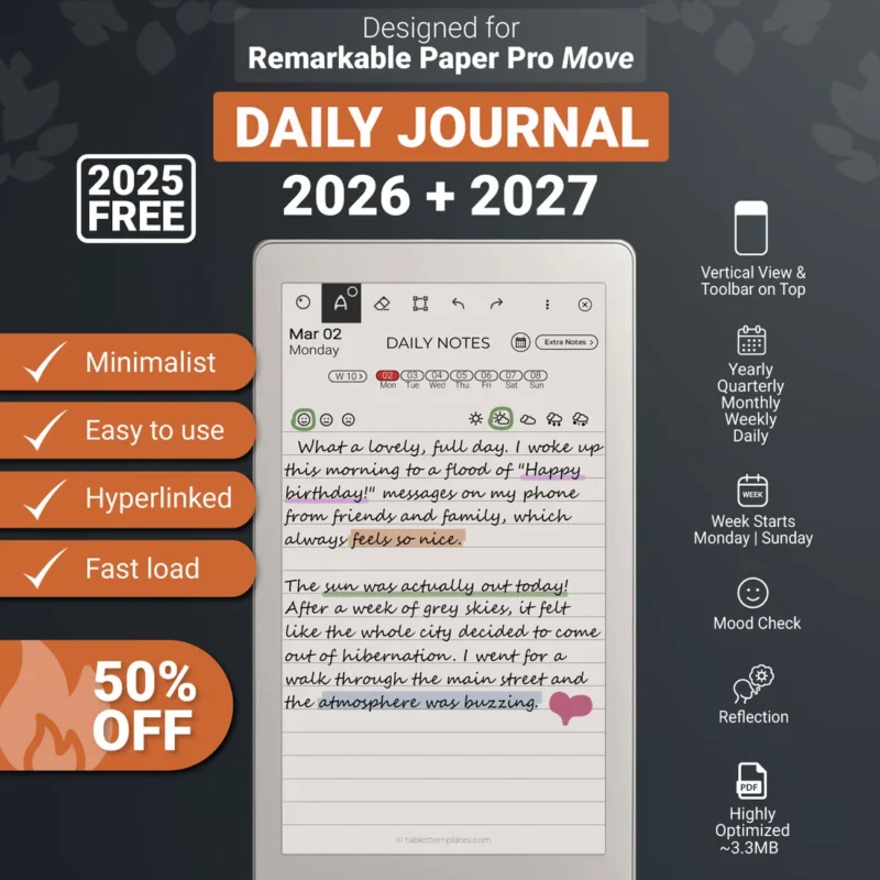 ReMarkable Paper Pro Move Daily Journal 2026-2027 - Designed By ...